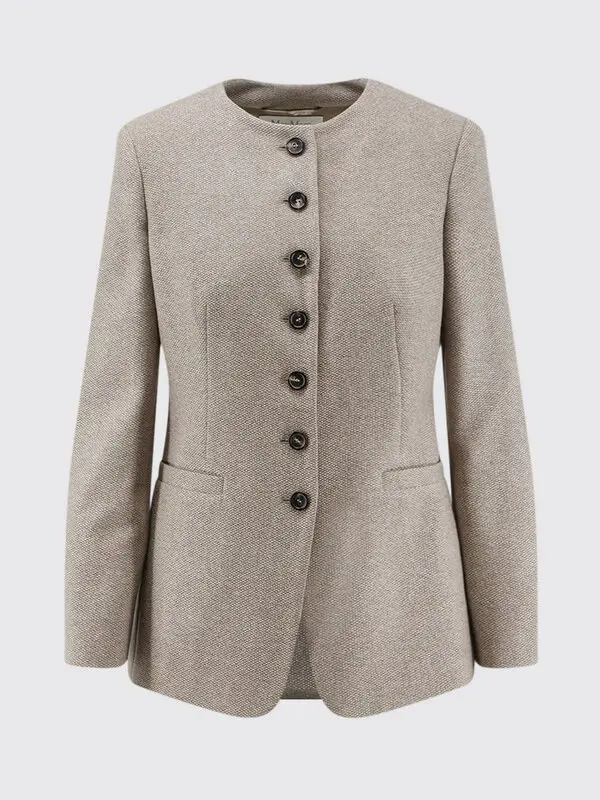 Max Mara Single-breasted Blazer In 100% Cashmere With Crewneck - Beige