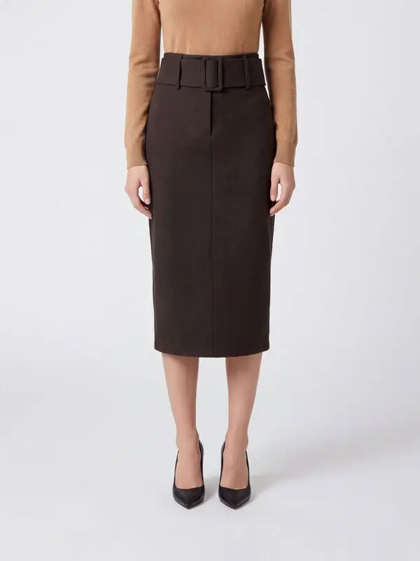Patrizia Pepe High-waisted Jersey Pencil Midi Skirt With Adjustable Belt