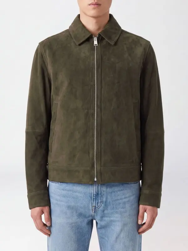 BOSS Suede Sheepskin Jacket With Zip Closure - Green
