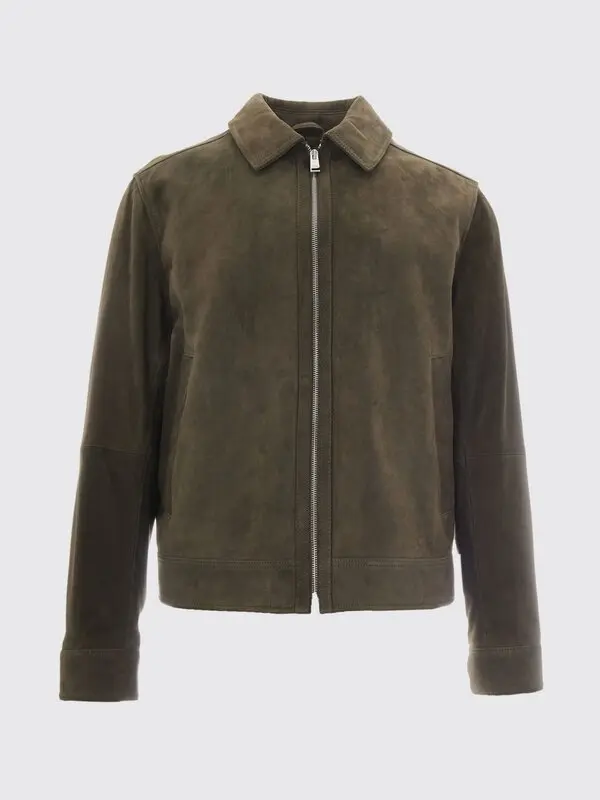 BOSS Suede Sheepskin Jacket With Zip Closure - Green