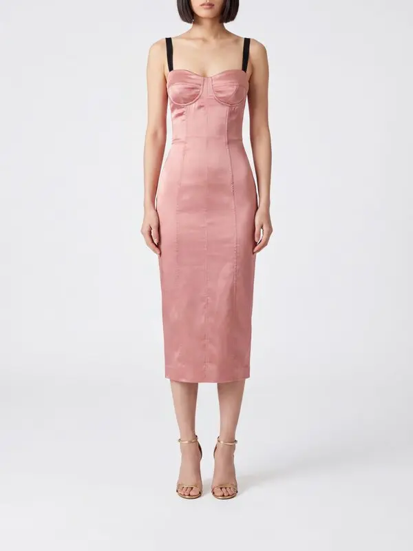 Dolce & Gabbana Midi Corset Dress In Silk With Sweetheart Neckline