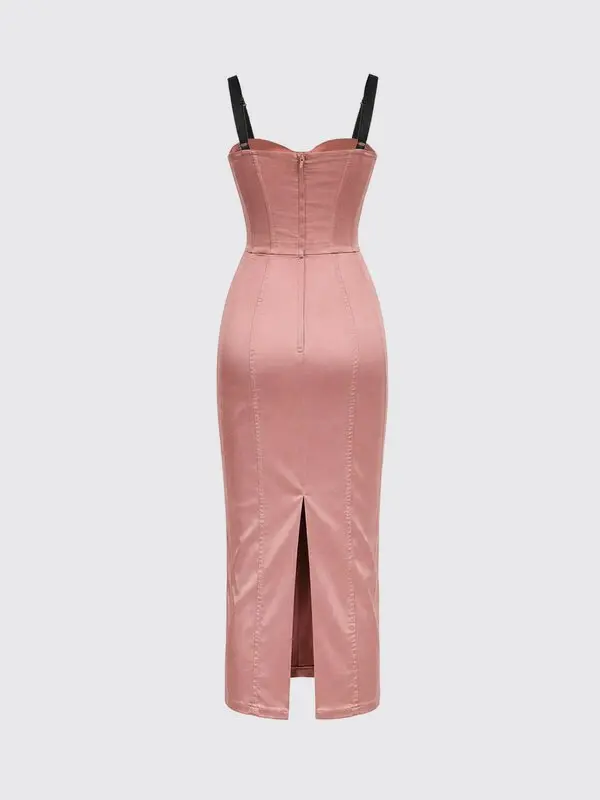 Dolce & Gabbana Midi Corset Dress In Silk With Sweetheart Neckline