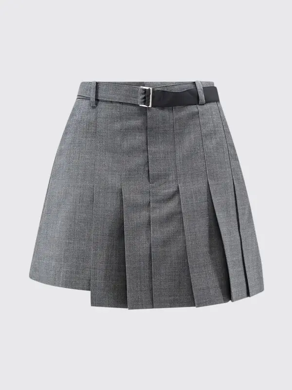 Sacai High-waisted Pleated Wool Shorts With Asymmetrical Hem