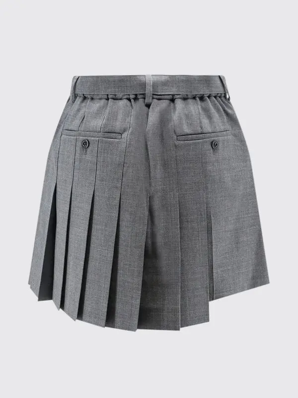 Sacai High-waisted Pleated Wool Shorts With Asymmetrical Hem