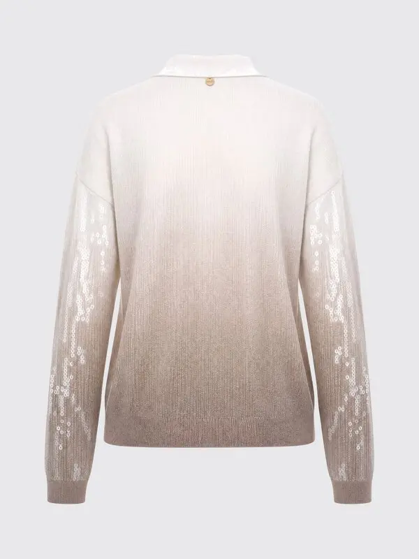 Liu Jo Bicolour Long-sleeved Knit Polo Shirt With Sequins - Camel