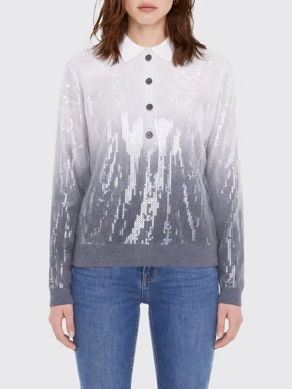Liu Jo Bicolour Long-sleeved Knit Polo Shirt With Sequins - Grey