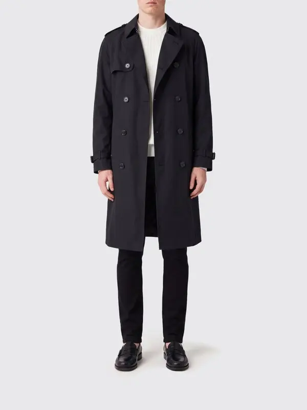 BOSS Double-breasted Cotton Knee-length Trench Coat With Belt And Epaulettes - Black