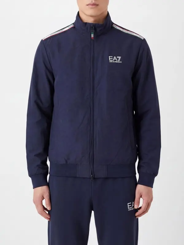 EA7 High Neck Technical Fabric Zip-up Sweatshirt With Side Bands