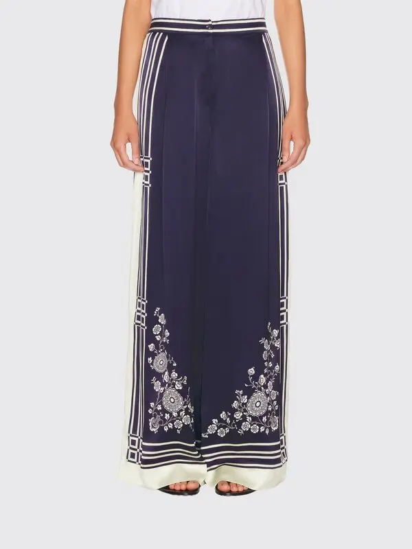 ALEMAIS Banderra High-waisted Floral-print Silk Palazzo Trousers - Ink