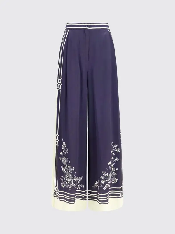 ALEMAIS Banderra High-waisted Floral-print Silk Palazzo Trousers - Ink