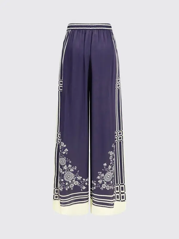 ALEMAIS Banderra High-waisted Floral-print Silk Palazzo Trousers - Ink