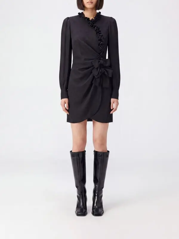 Alessandra Rich Pure Silk Wrap Mini Dress With Rouches Collar
