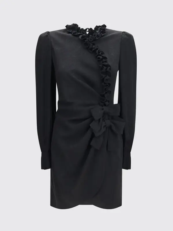 Alessandra Rich Pure Silk Wrap Mini Dress With Rouches Collar