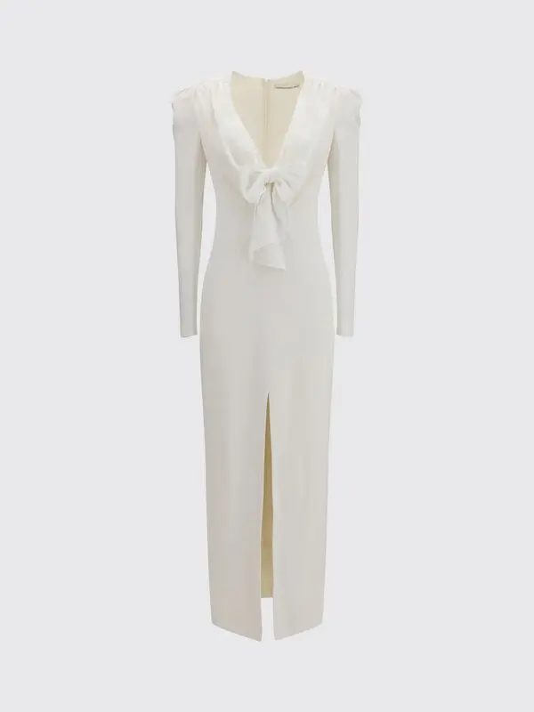 Alessandra Rich Crêpe Sheath Midi Dress With Bow And Front Slit