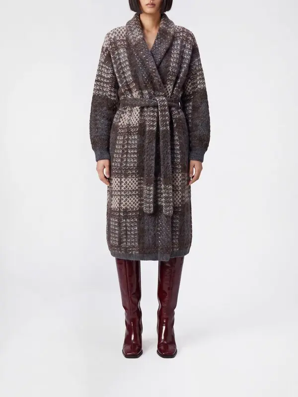 Brunello Cucinelli Check Mohair And Cashmere Robe Coat - Ivory