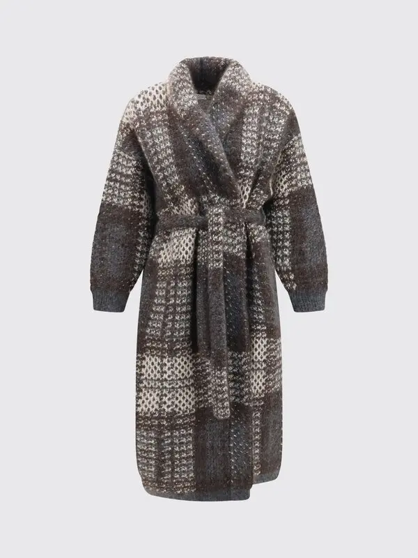 Brunello Cucinelli Check Mohair And Cashmere Robe Coat - Ivory
