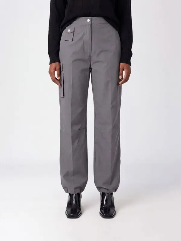 GANNI High-waisted Straight Leg Stretch Cotton Cargo Trousers - Grey