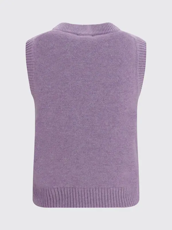 GANNI Teddy Bear Print Slim Fit Wool Blend Knit Vest With Jacquard Logo - Lilac