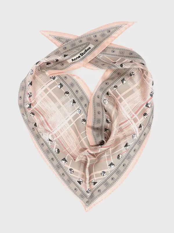 Acne Studios Triangular Bandana In Organic Silk With Check Print - Multicolor