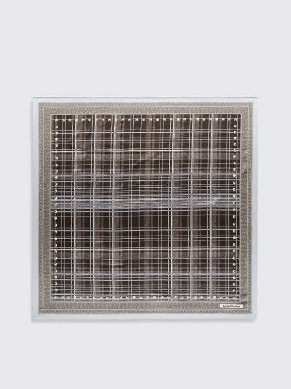 Acne Studios Square Organic Silk Foulard With Tartan Print - Grey
