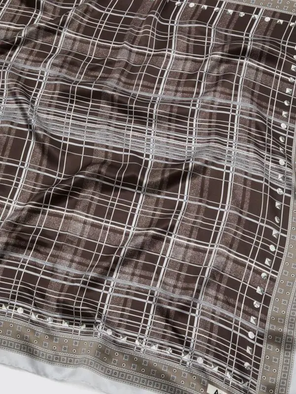 Acne Studios Square Organic Silk Foulard With Tartan Print - Grey