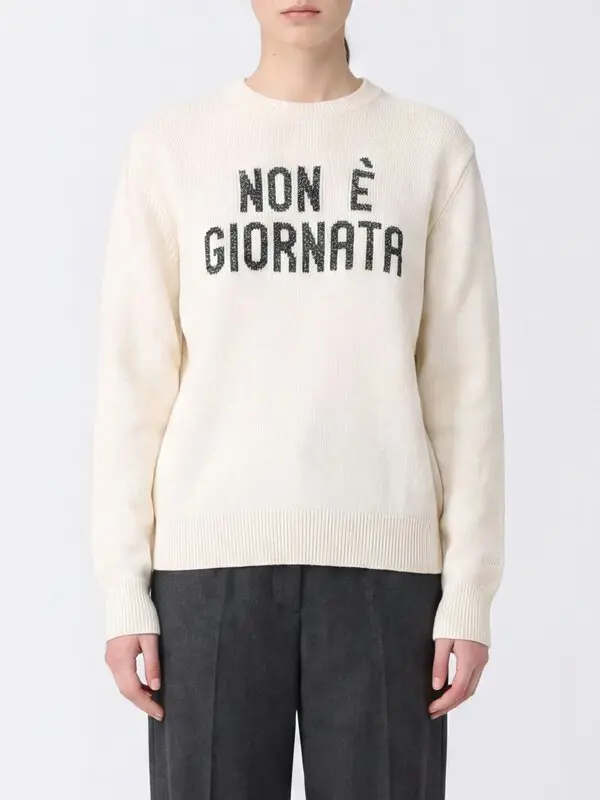 MC2 SAINT BARTH Slogan Print Cashmere And Wool Blend Sweater With Crew Neck - White