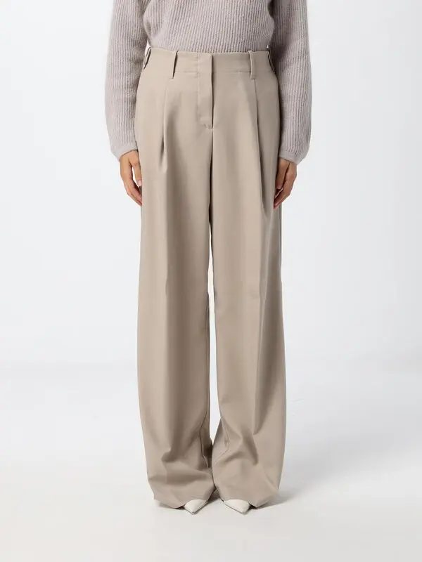Herno High-waisted Technical Fabric Palazzo Trousers With Pleats - Cream