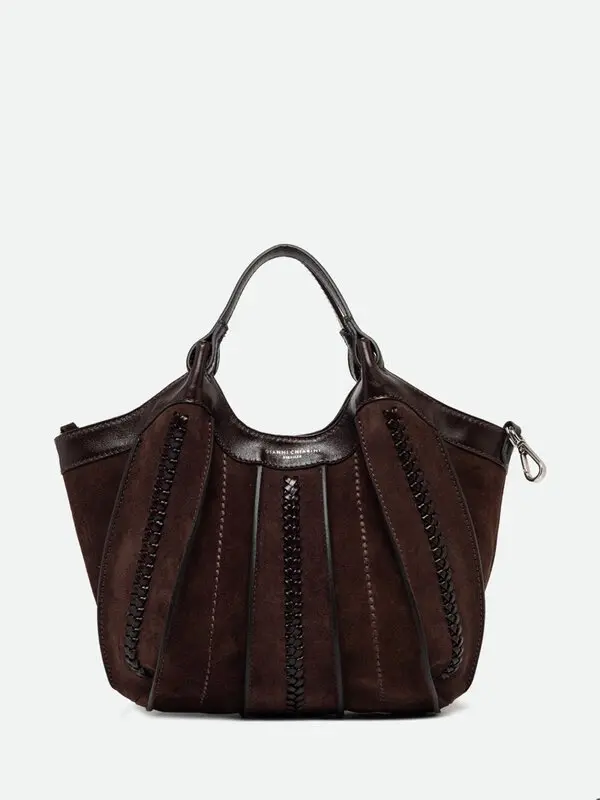 GIANNI CHIARINI Dua Embroidered Woven And Suede Leather Handbag - Brown