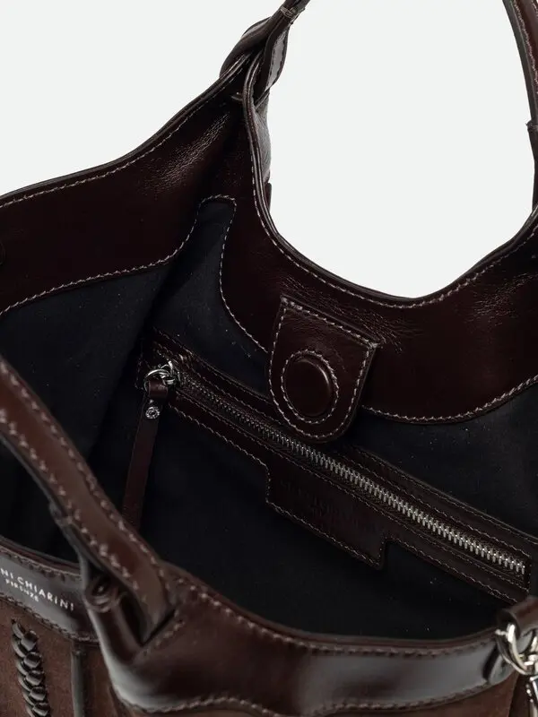 GIANNI CHIARINI Dua Embroidered Woven And Suede Leather Handbag - Brown