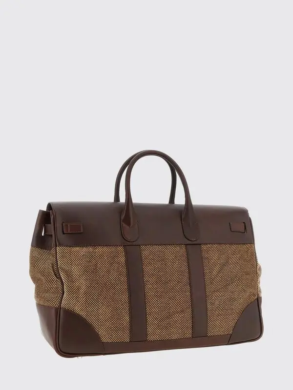 Brunello Cucinelli Chevron Pattern Canvas Travel Bag With Leather Details