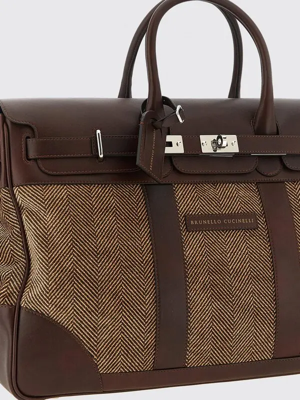 Brunello Cucinelli Chevron Pattern Canvas Travel Bag With Leather Details