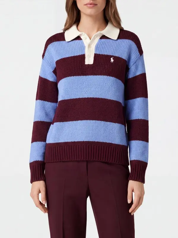 Polo Ralph Lauren Striped Wool Blend Knit Polo With Pony Logo - Red