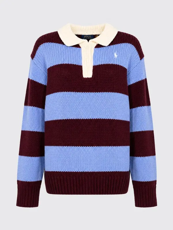 Polo Ralph Lauren Striped Wool Blend Knit Polo With Pony Logo - Red
