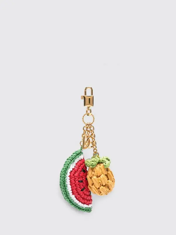 Dolce & Gabbana Watermelon And Pineapple Raffia Keychain With Dg Logo - Red