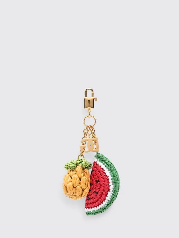 Dolce & Gabbana Watermelon And Pineapple Raffia Keychain With Dg Logo