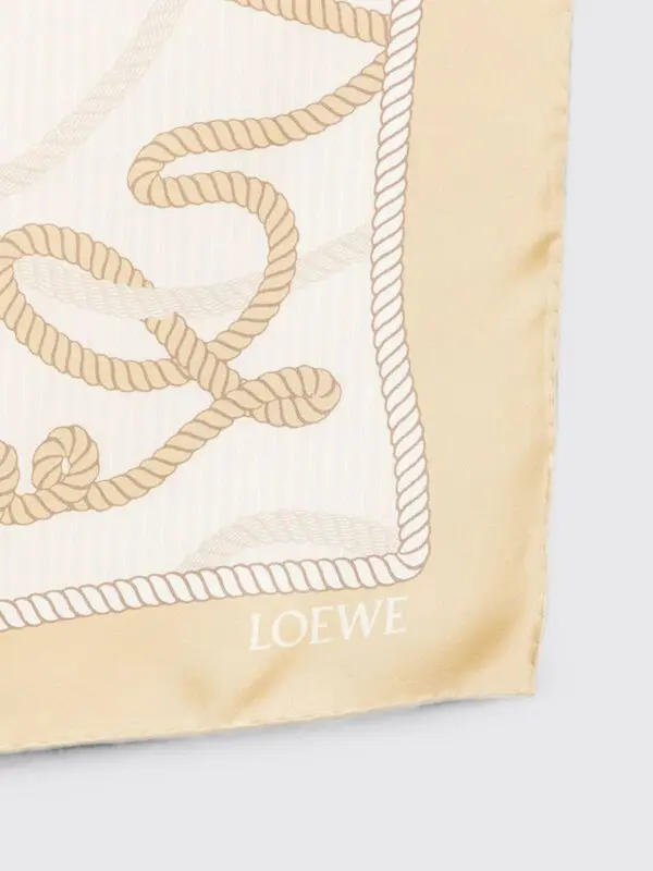 Loewe Square Scarf In Pure Silk With A Contrasting Graphic Logo Print - Beige
