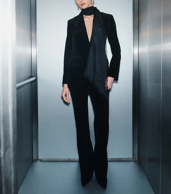 Marella Stretch-velvet Silk-scarf Blazer