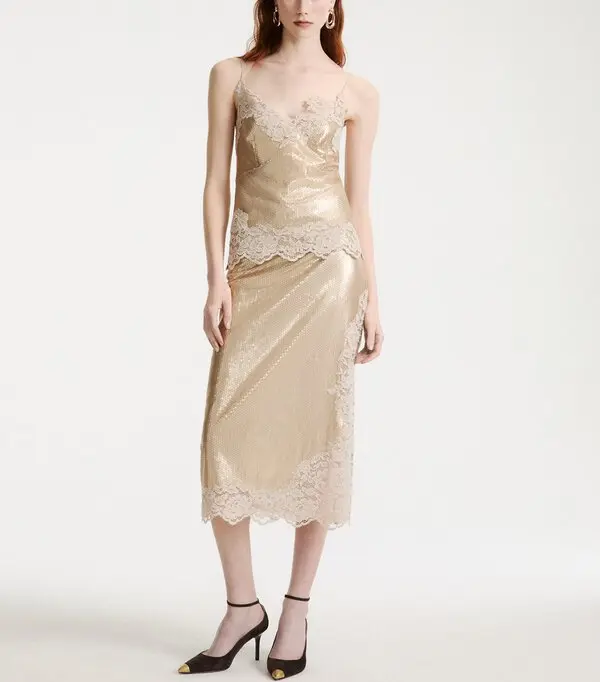 Marella Sequin Lace-trim Midi Skirt - Grey