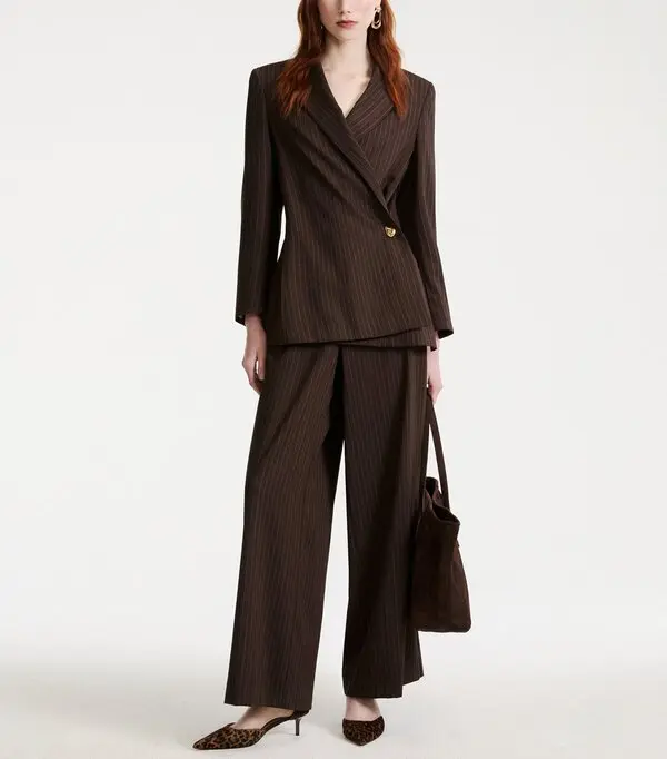 Marella Wool-blend Pinstripe Wide-leg Trousers