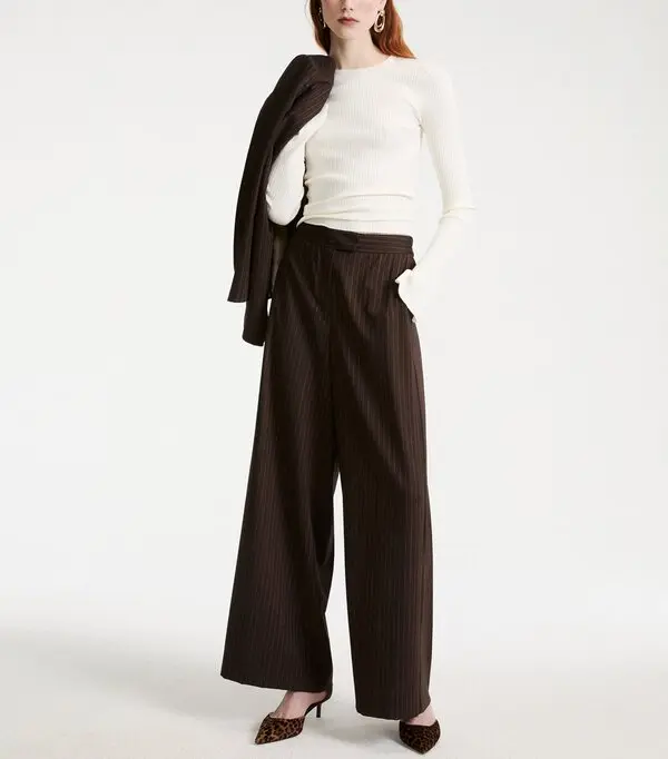Marella Wool-blend Pinstripe Wide-leg Trousers