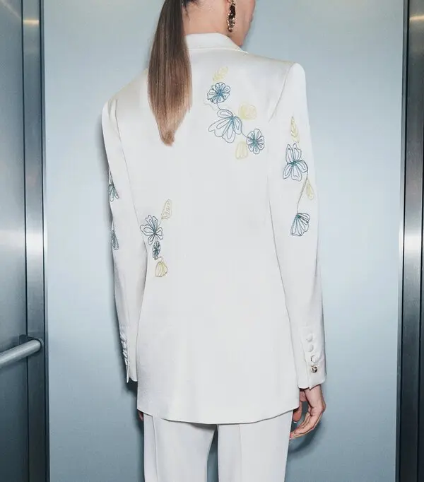 Marella Satin Embroidered Scarf-detail Blazer