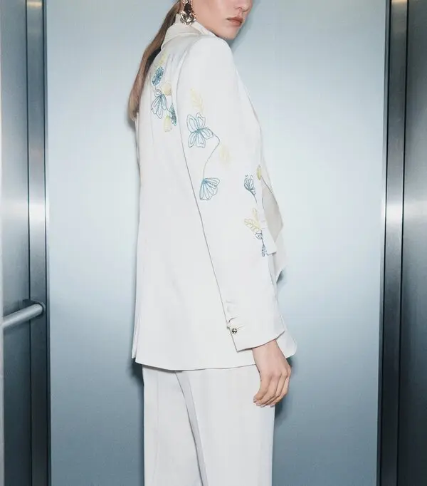 Marella Satin Embroidered Scarf-detail Blazer