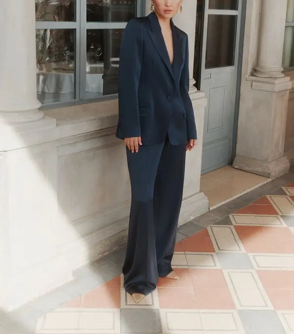 Marella Satin Single-breasted Blazer - Navy