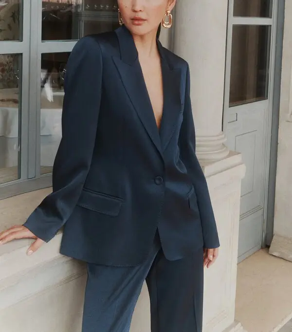 Marella Satin Single-breasted Blazer - Navy