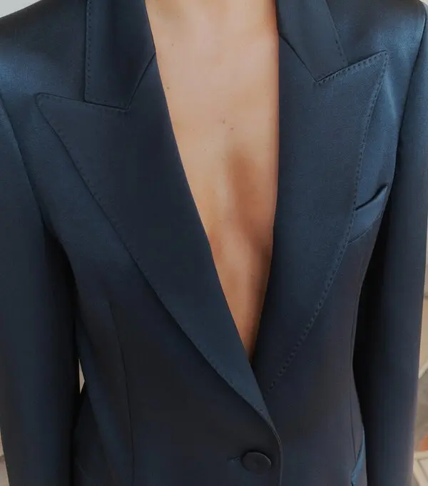 Marella Satin Single-breasted Blazer - Navy