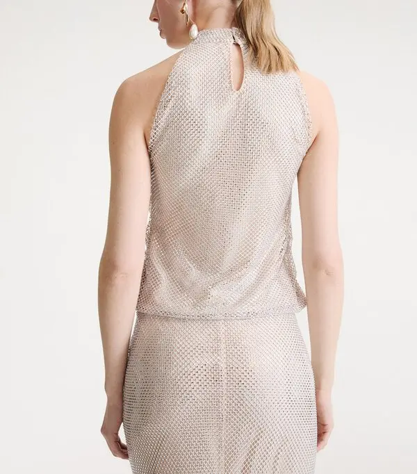 Marella Mesh Embellished High-neck Top
