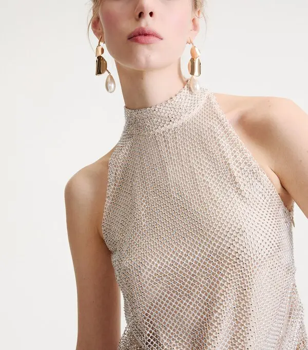 Marella Mesh Embellished High-neck Top