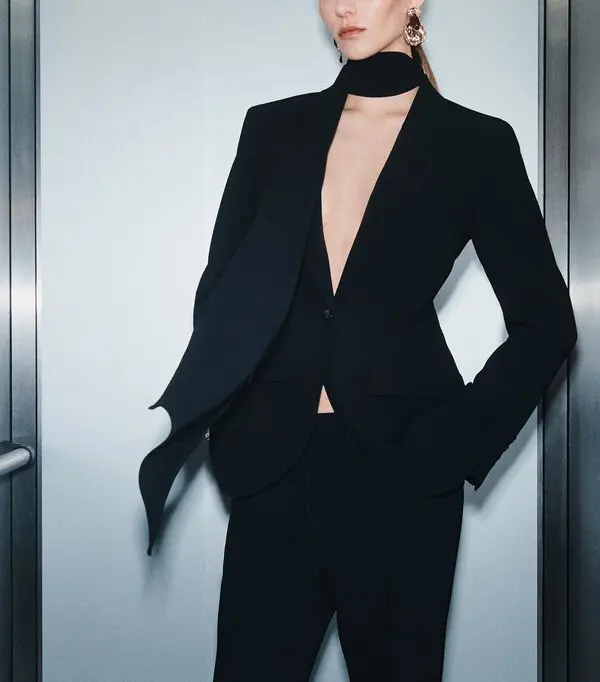Marella Envers Satin Scarf-detail Blazer - Black