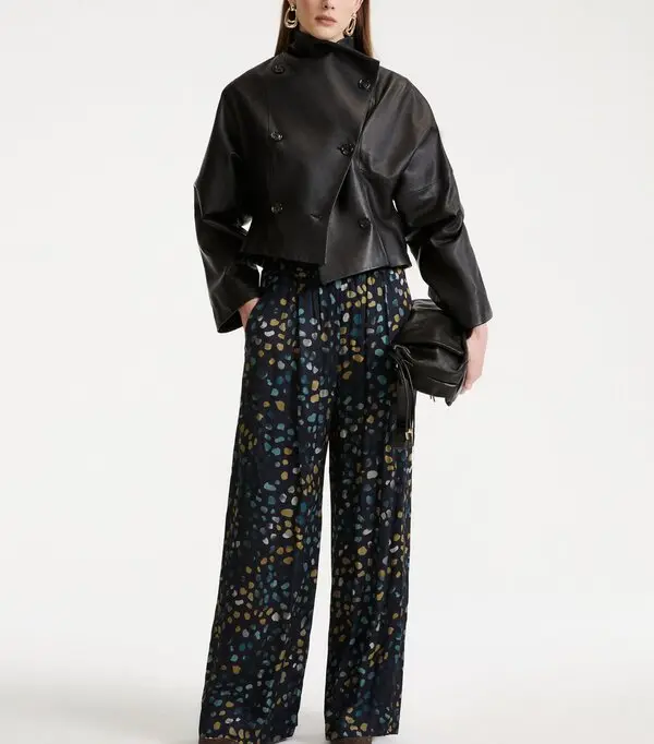 Marella Twill Printed Trousers - Navy