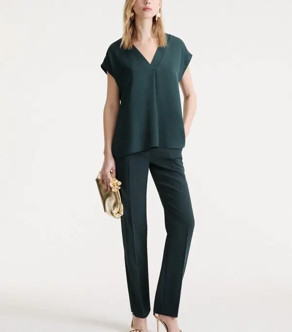 Marella Satin V-neck Blouse - Navy